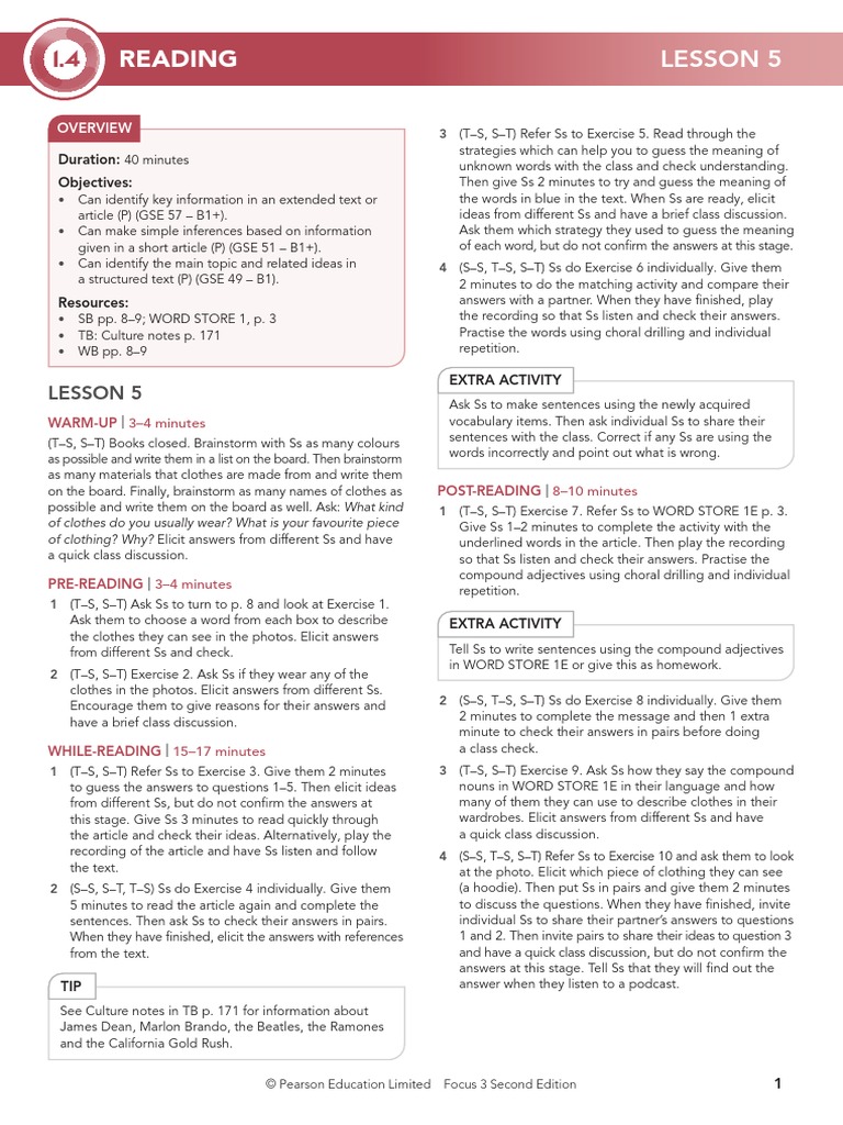 Focus3 2E LessonPlans U01 Lesson5 Reading | PDF | Cognitive Science ...