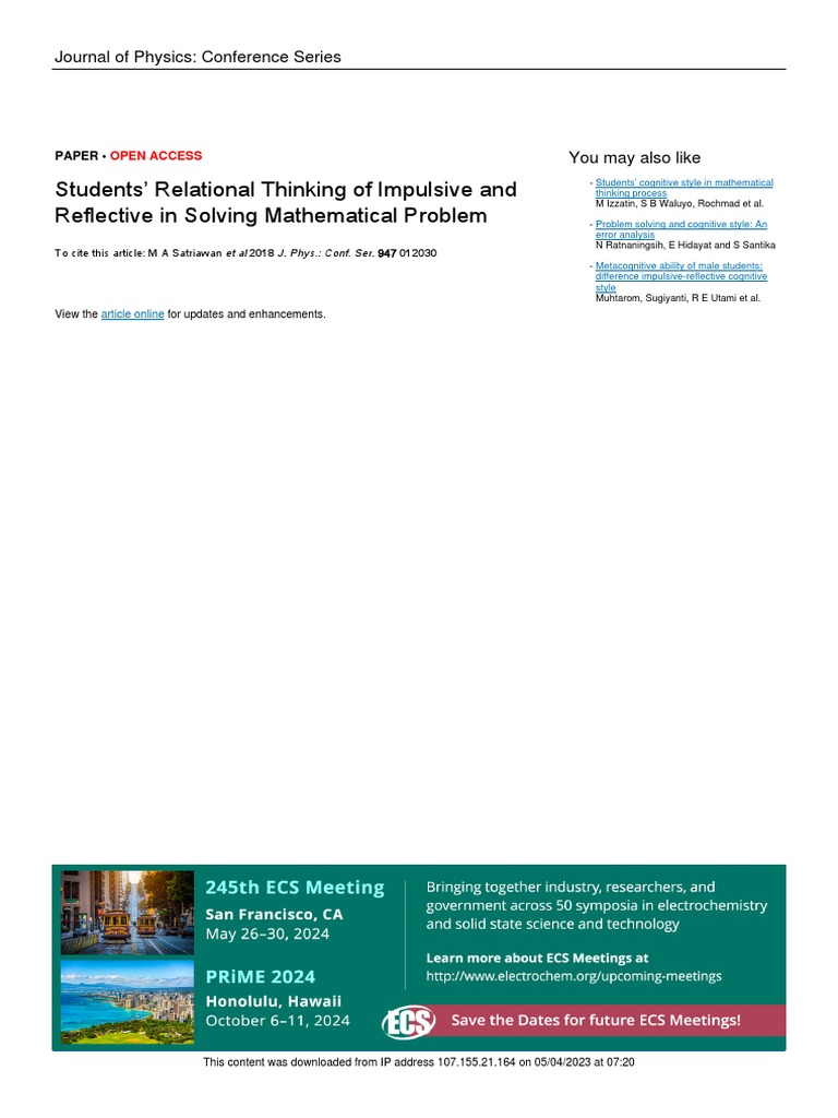 Student's Relational Thinking RI in Solv Math Prob - Satriawan 2018 ...