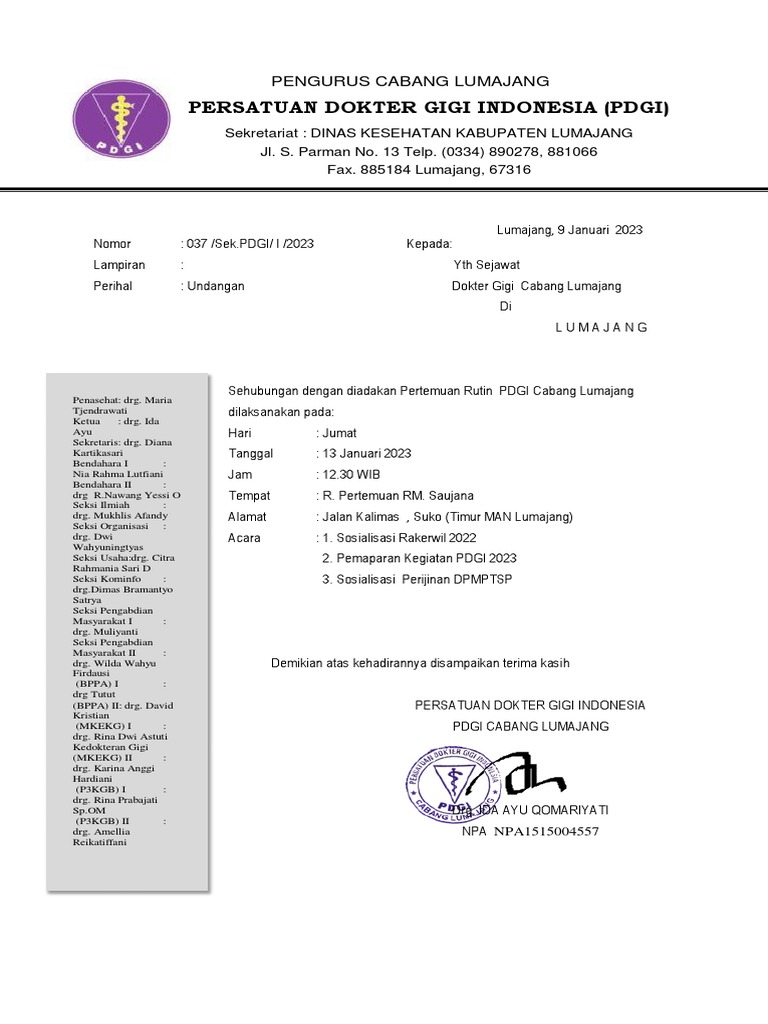 Undangan Pertemuan Rutin Pdgi Pdf