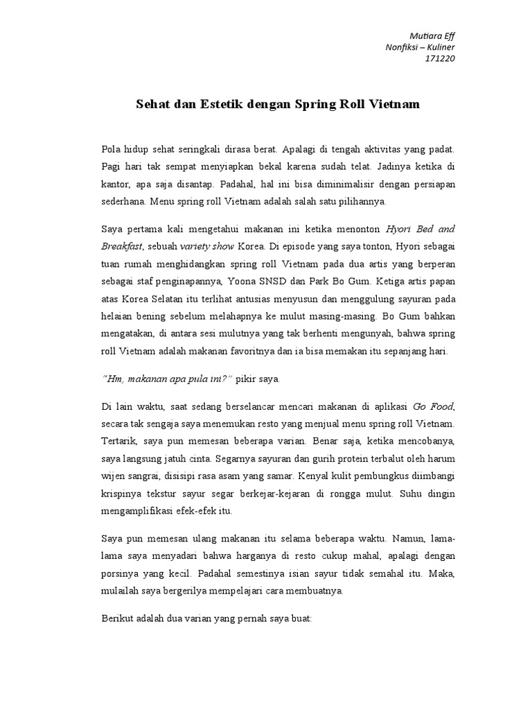 Sehat Dan Estetik Dengan Spring Roll Vietnam | PDF