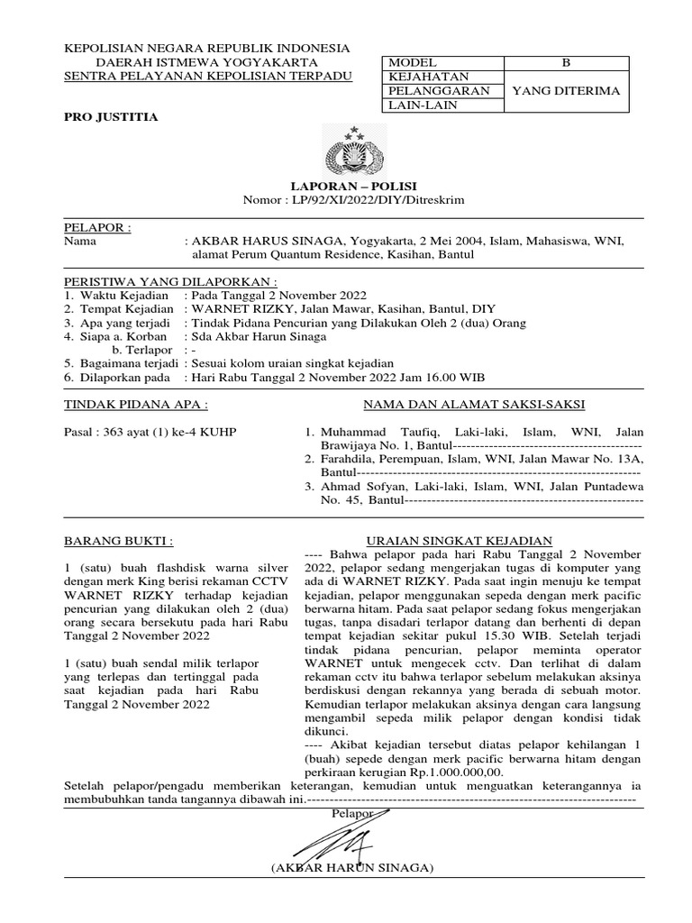Laporan Polisi | PDF