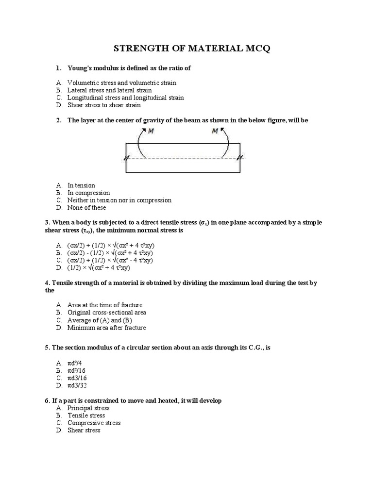 Strength of Material MCQ | PDF | Beam (Structure) | Stress (Mechanics)
