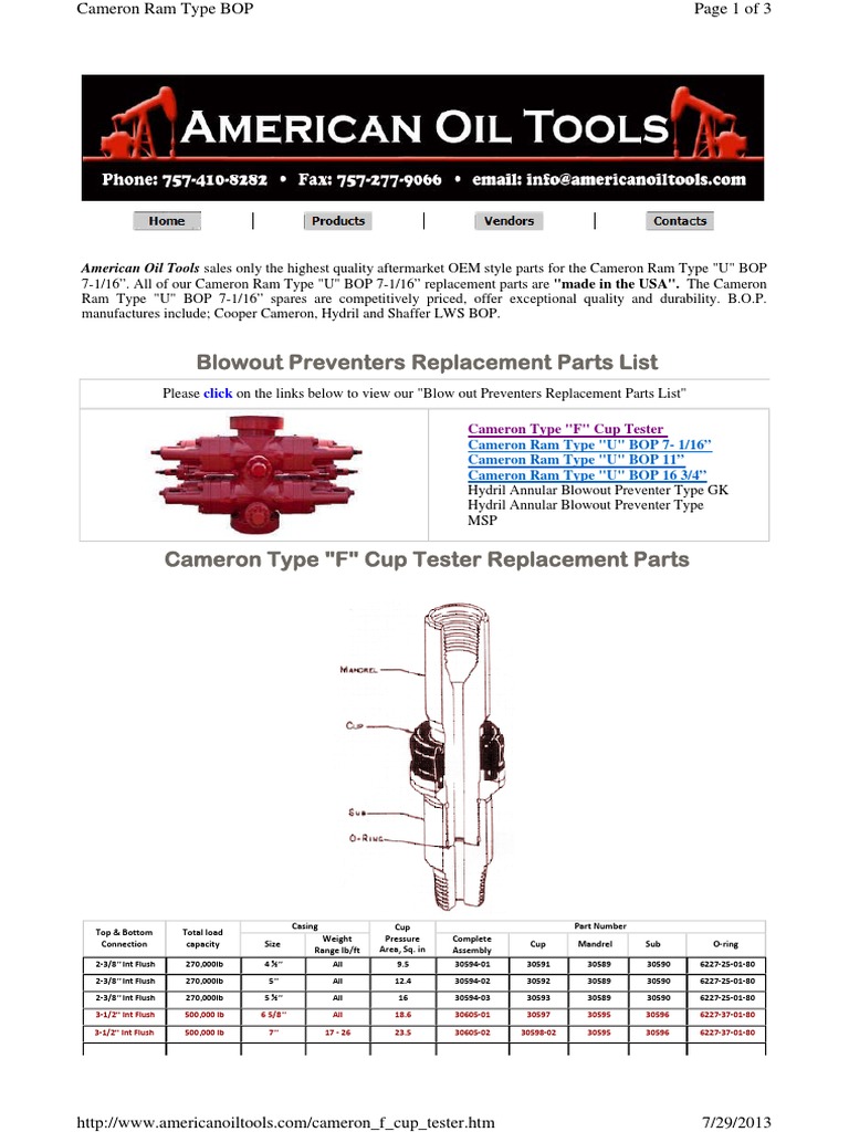 Blowout Preventers Replacement Parts List | PDF | Petroleum Industry ...