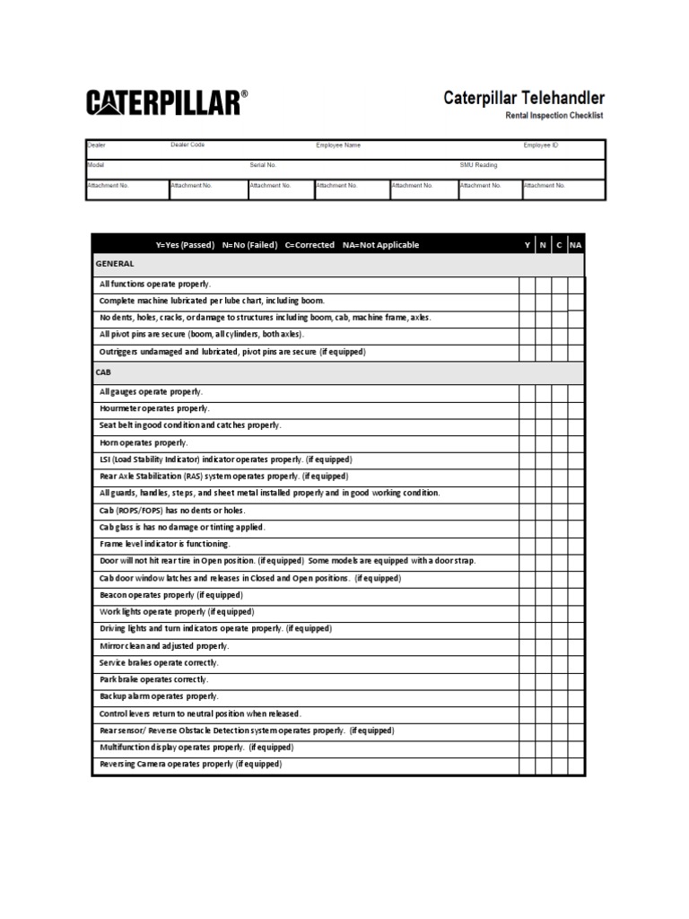 Telehandler Rental Inspection Checklist | PDF | Truck | Machines