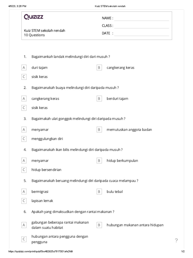 Kuiz STEM sekolah rendah | PDF