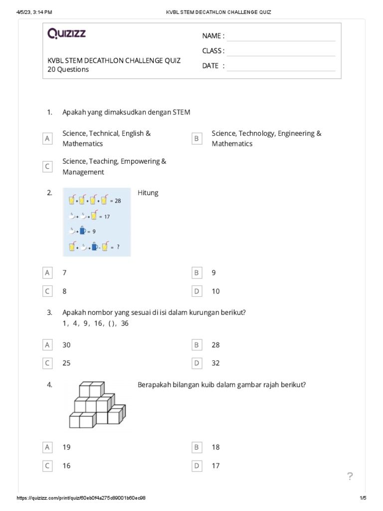 KVBL STEM DECATHLON CHALLENGE QUIZ | PDF