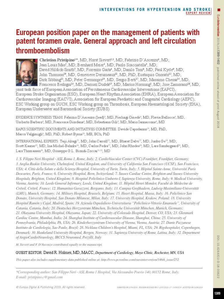 European Position Paper On The Management of Patients With Patent ...