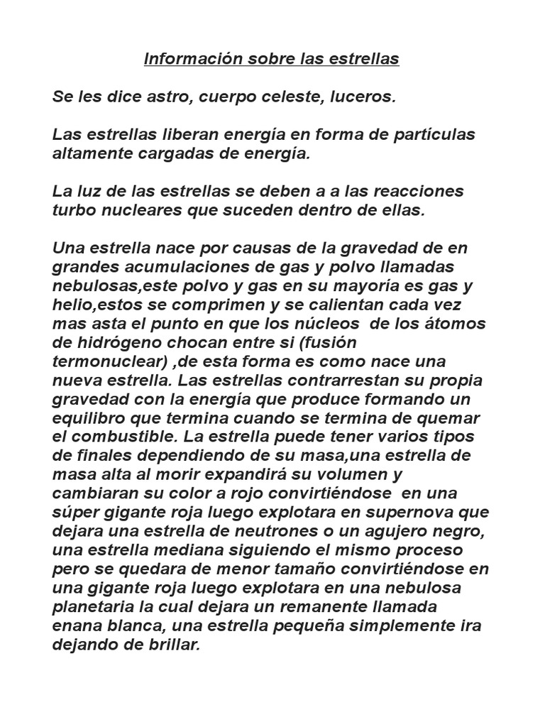 Información sobre las estrellas | PDF