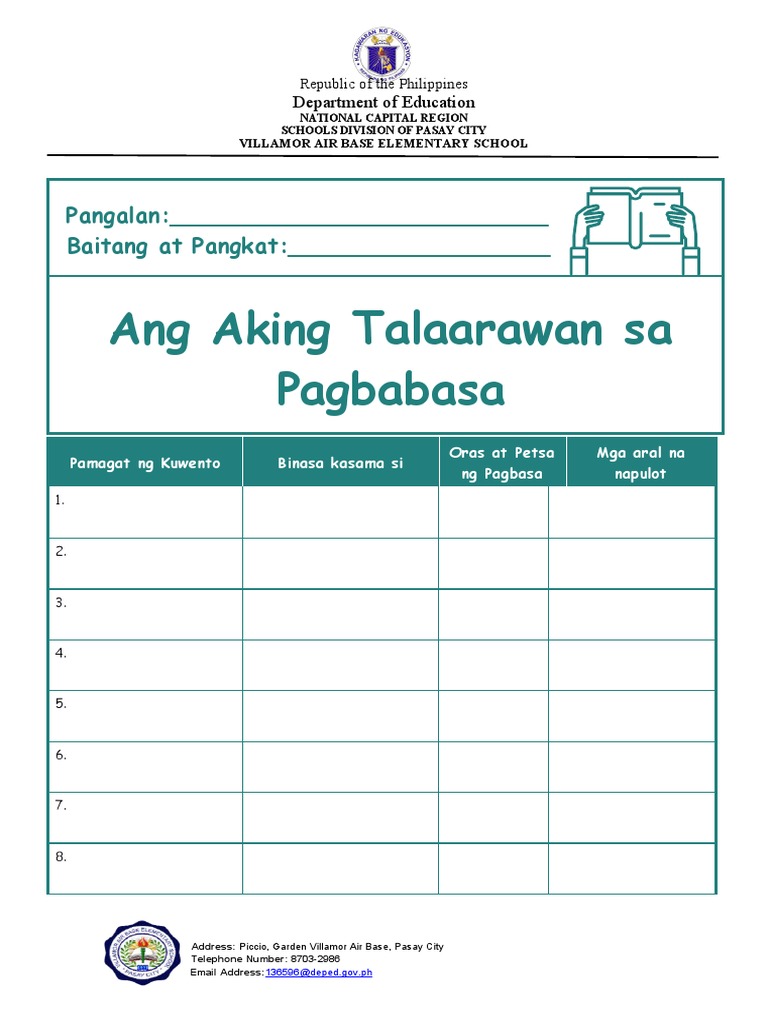 Ang Aking Talaarawan Sa Pagbabasa: Pangalan: - Baitang at Pangkat | PDF