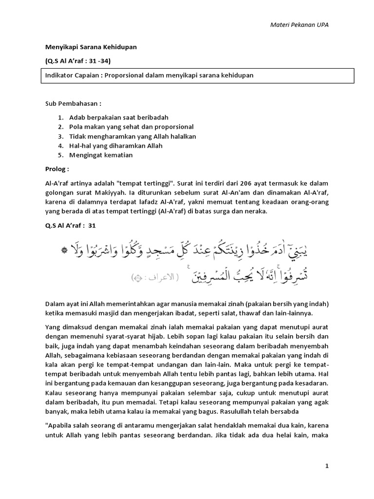 Menyikapi Sarana Kehidupan-Q, S Al Araf 31-34 | PDF Menyikapi Sarana Kehidupan-Q, S Al Araf 31-34 | PDF