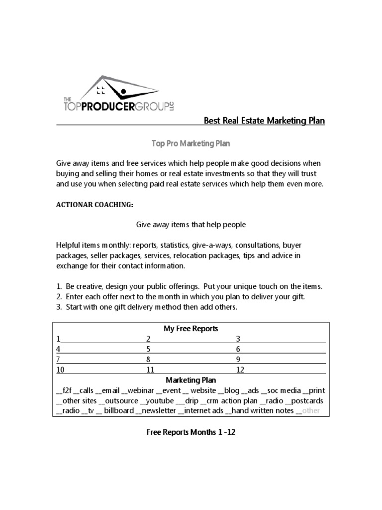 Marketing Plan For Real Estate Sample | PDF | Investing | Marketing