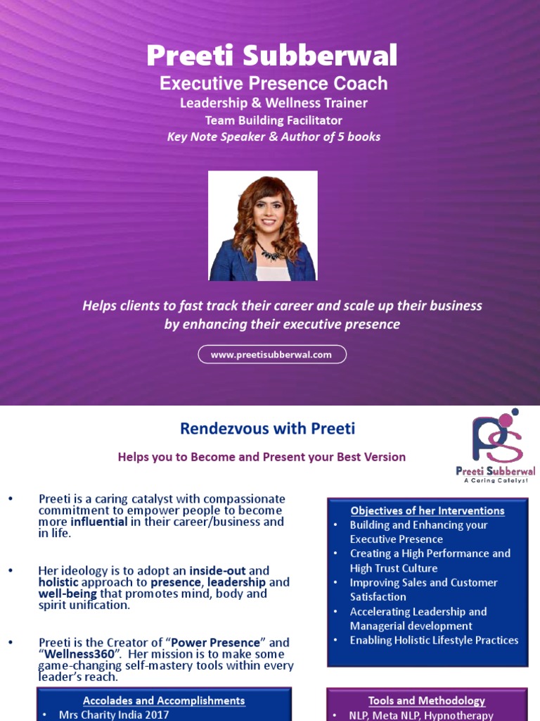 Preeti Subberwal Corporate Profile | PDF | Leadership | Neuro Linguistic Programming