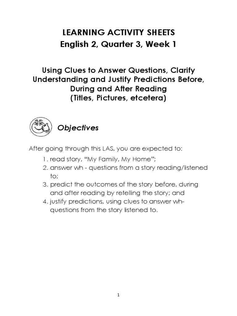 Learning Activity Sheets English 2, Quarter 3, Week 1 | PDF | Learning