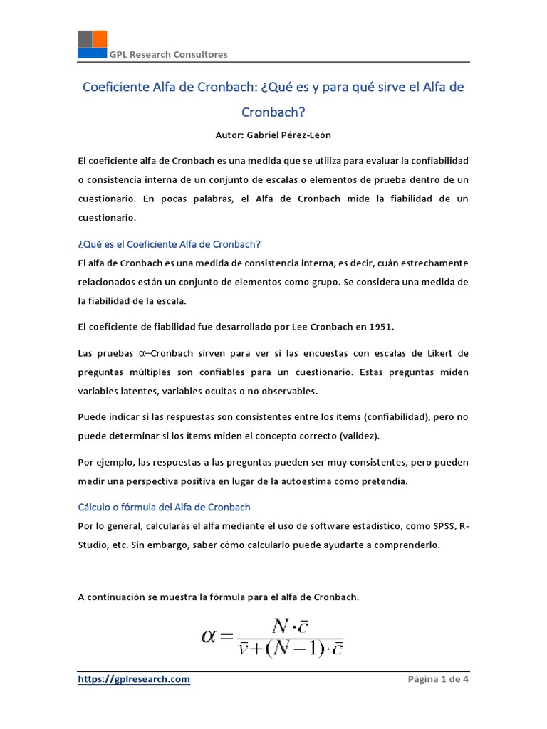 Coeficiente Alfa de Cronbach: ¿Qué Es y para Qué Sirve El Alfa de Cronbach? | PDF