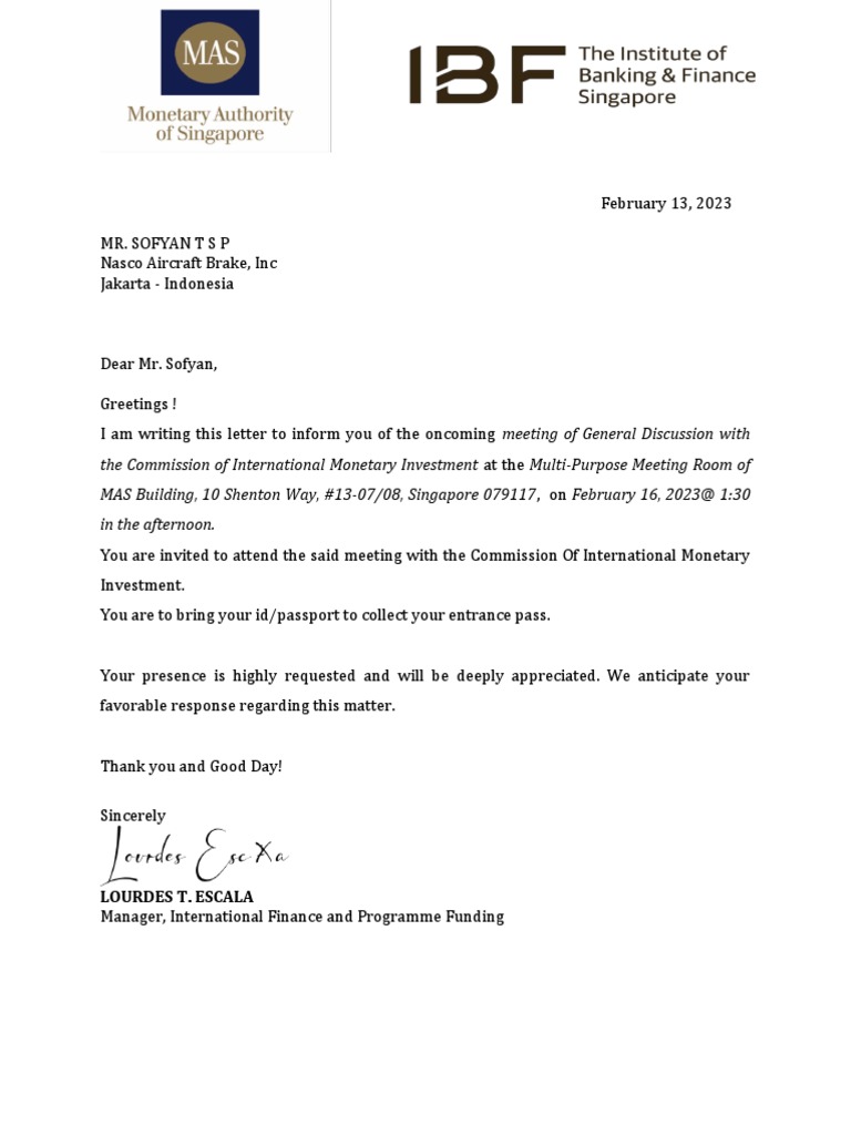 Letter Invitation To A Meeting | PDF