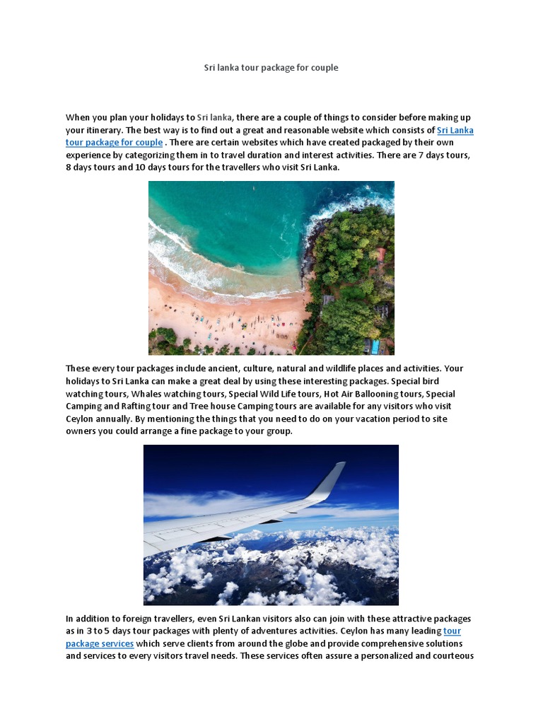 Sri Lanka Tour Package For Couple Pdf Sri Lanka Tourism