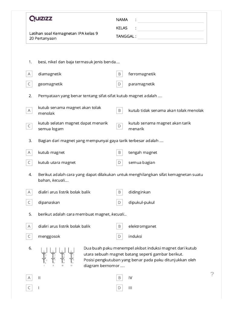 Latihan Soal Kemagnetan IPA Kelas 9 | PDF