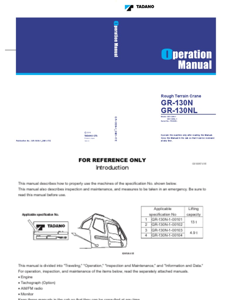 GR-130N GR-130NL: Rough Terrain Crane | PDF | Crane (Machine) | Mechanical Engineering