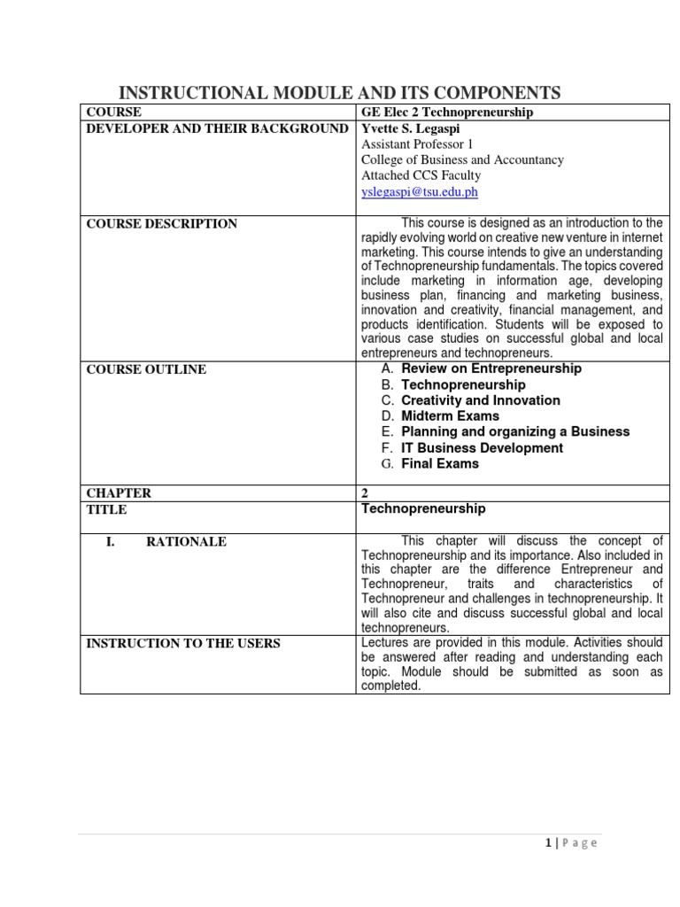 Module Techno Chap2 Pdf Entrepreneurship Business