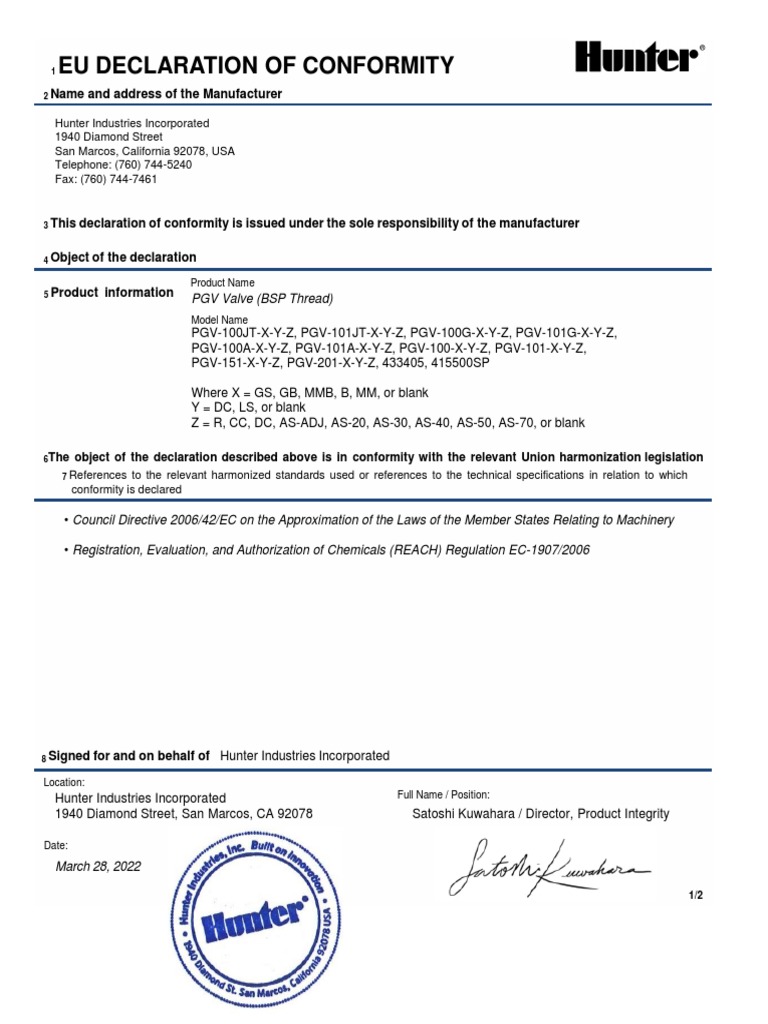 EU Declaration of Conformity - PGV-BSP Thread | PDF