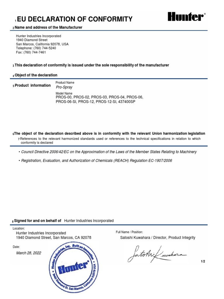 Eu Declaration of Conformity: Pro-Spray | PDF