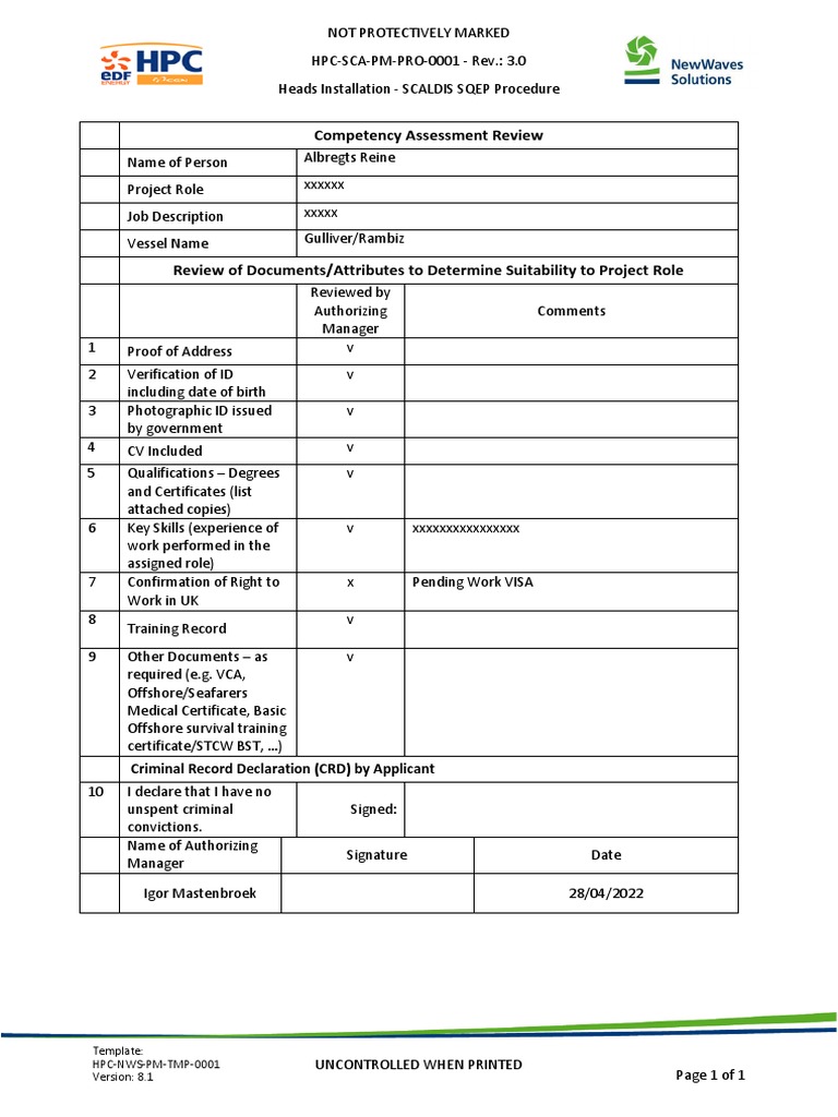 00-Competency Assessment Review Rev 3-Template | PDF