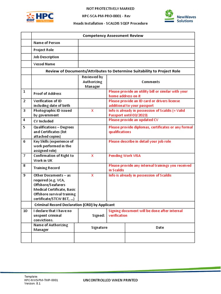Competency Assessment Review Rev 3 | PDF | Identity Document ...