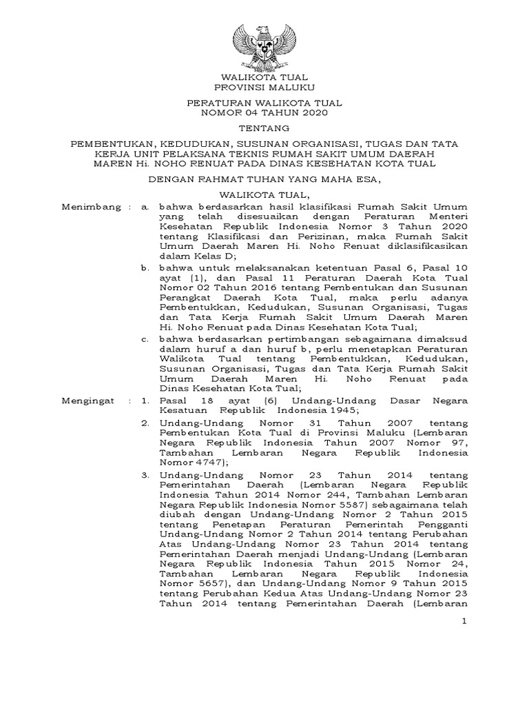 Perda Walikota Tual Nomor 04 Tahun 2020 | PDF
