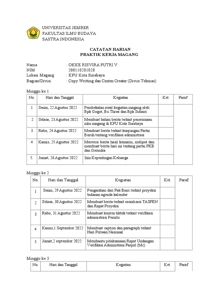 Logbook Okke Risvira - KPUSurabaya 2 | PDF