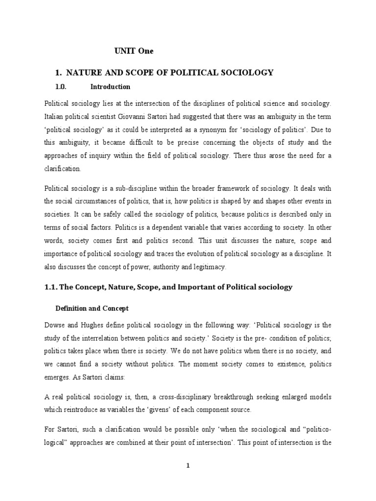 Unit One 1. Nature and Scope of Political Sociology | PDF | Sociology | Power (Social And Political)