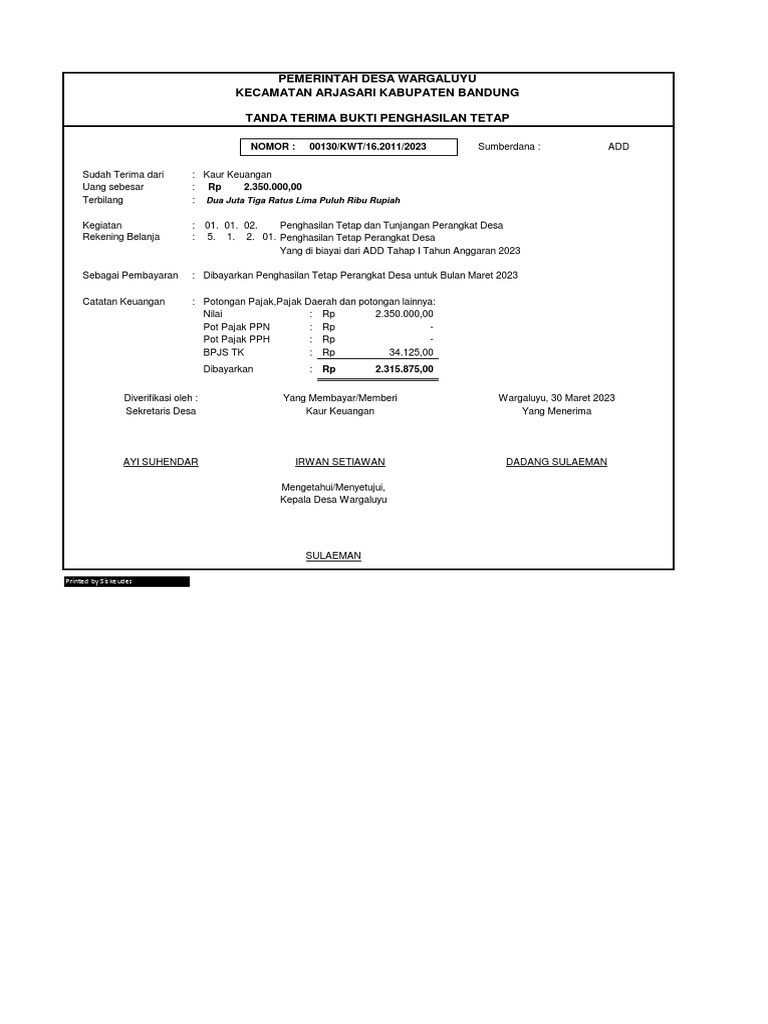 Tanda Terima Siltap Kadus | PDF