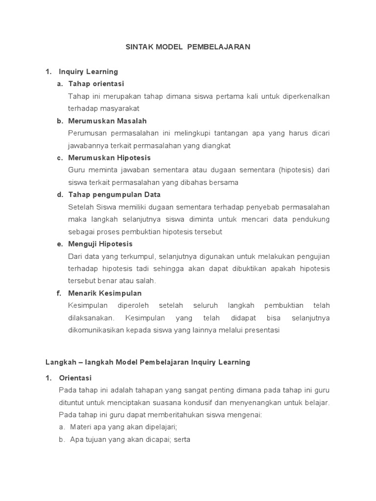 Sintak Model Pembelajaran | PDF