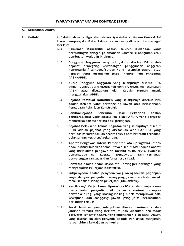 Syarat Umum Kontrak Konstruksi SSUK | PDF