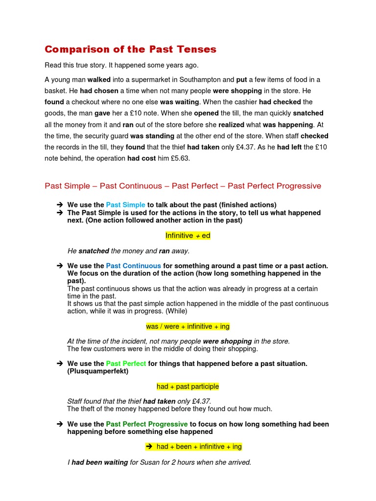 Comparison of The Past Tenses | PDF | Perfect (Grammar) | Language Mechanics