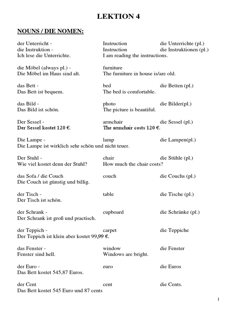 German A1.1 Class 4 | PDF
