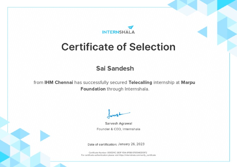Telecalling Internship Certificate - Marpu Foundation | PDF