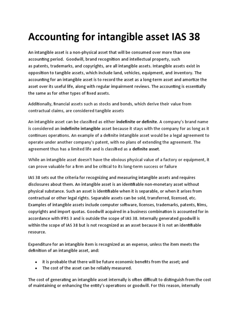 Accounting For Intangible Asset IAS 38 | PDF | Intangible Asset | Goodwill (Accounting)