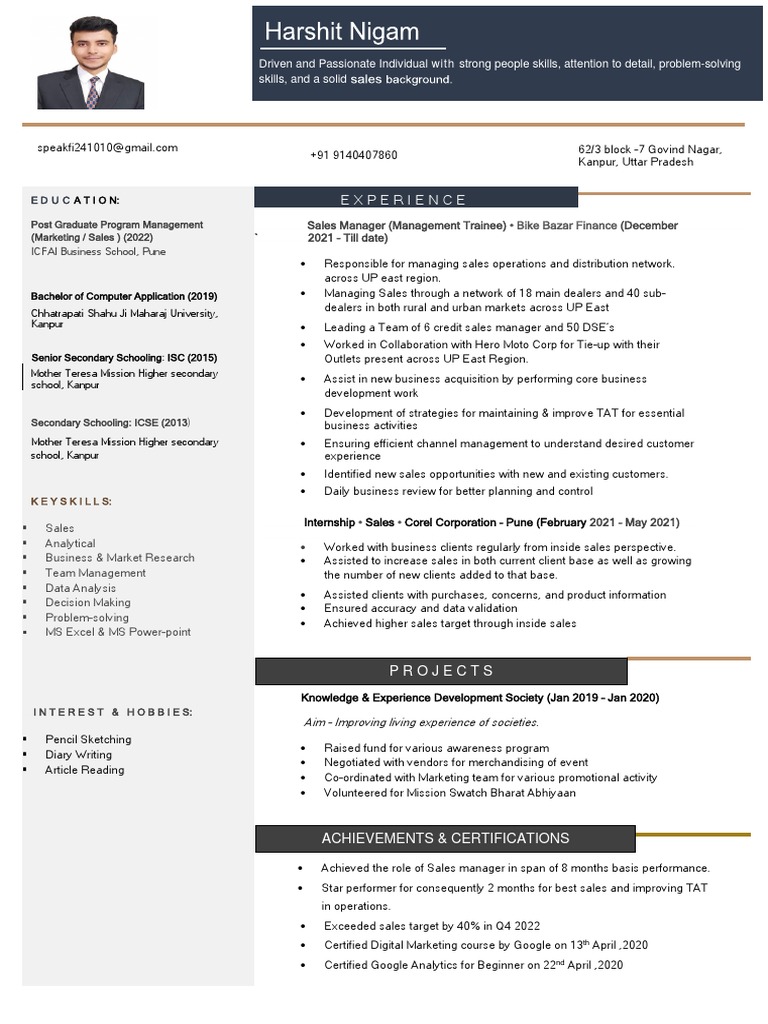 Harshit Nigam - CV | Download Free PDF | Sales | Marketing