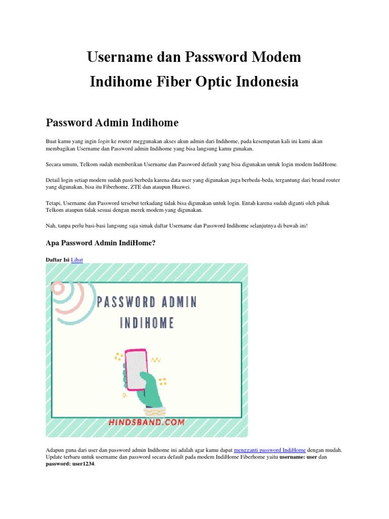 Username Dan Password Modem Indihome | PDF