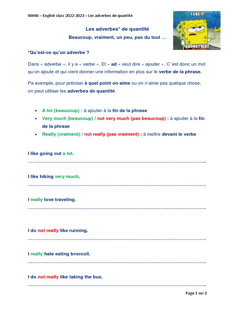 Adverbes de quantité en anglais | PDF