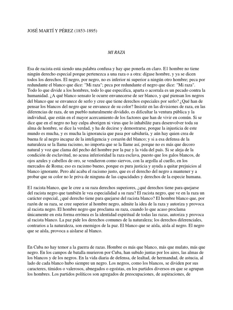 José Martí: La unidad en la diversidad racial | PDF | Racismo ...