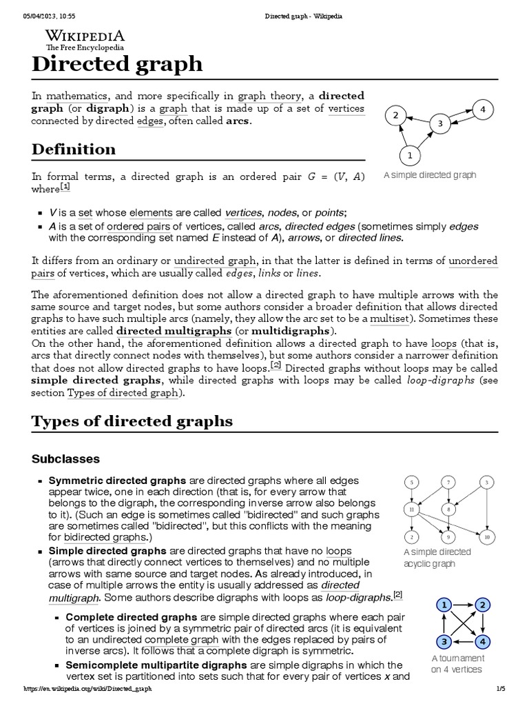 Directed Graph - Wikipedia | PDF | Vertex (Graph Theory) | Mathematical Concepts