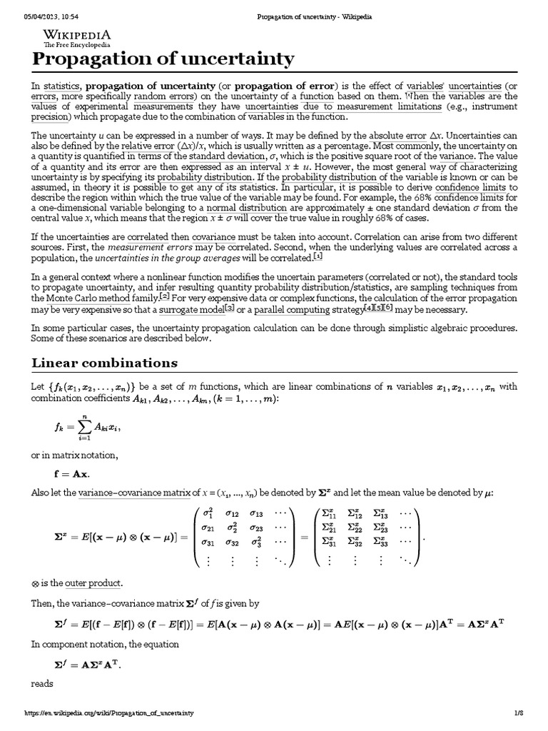 Propagation of Uncertainty - Wikipedia | PDF | Variance | Mathematics
