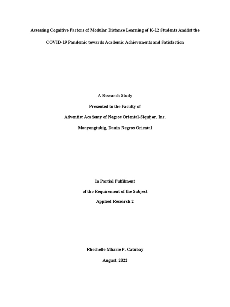 Assessing Cognitive Factors Of Modular Distance Learning Of K Desktop