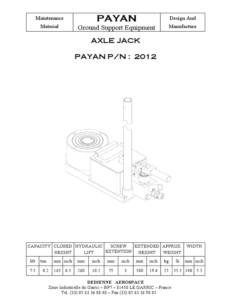 Payan: Axle Jack PAYAN P/N: 2012 | PDF | Ton | Inch