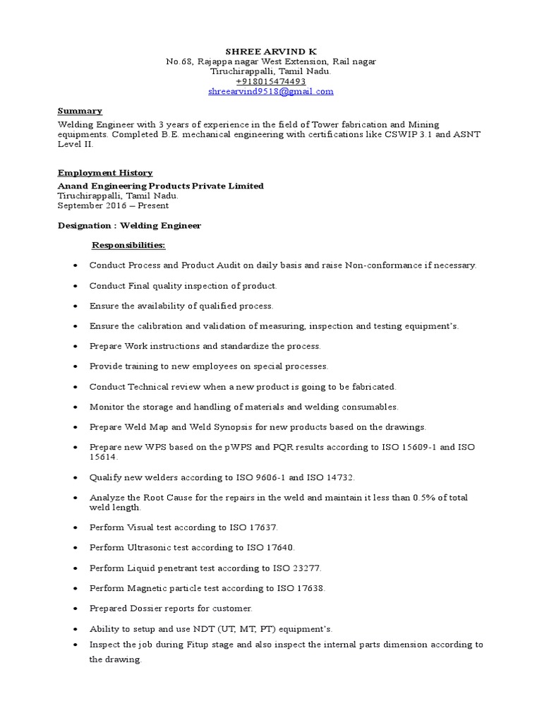 Resume WE | PDF | Nondestructive Testing | Welding
