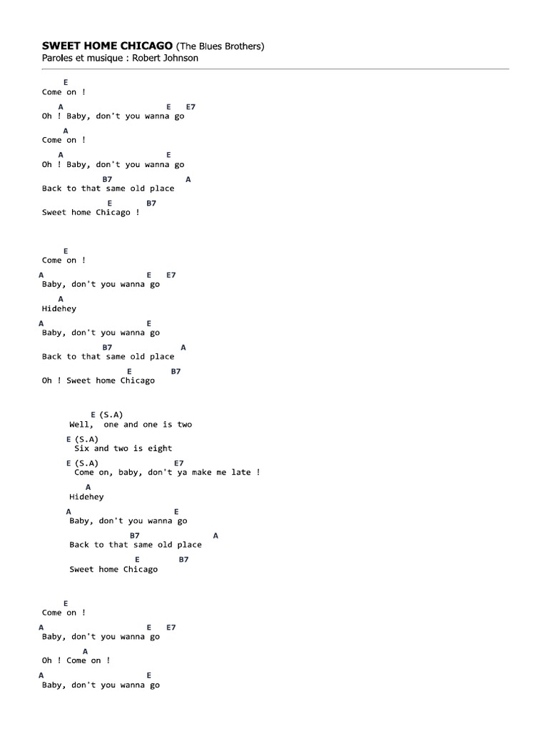 The Blues Brothers - Sweet Home Chicago | PDF