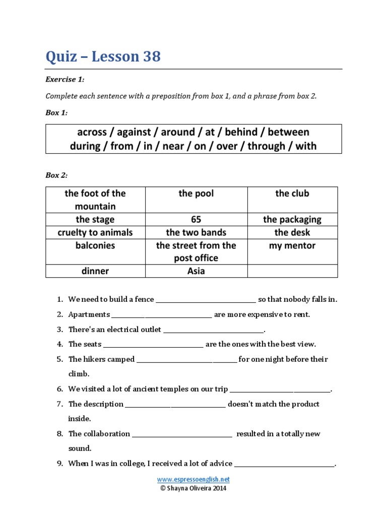 AEG Lesson 38 Worksheet | PDF | Linguistics | Syntax