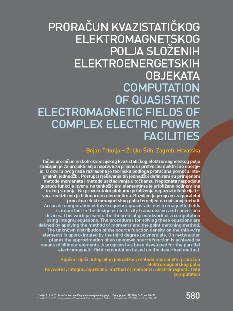 Proračun Kvazistatičkog Elektromagnetskog Polja Složenih Elektroenergetskih Objekata | PDF
