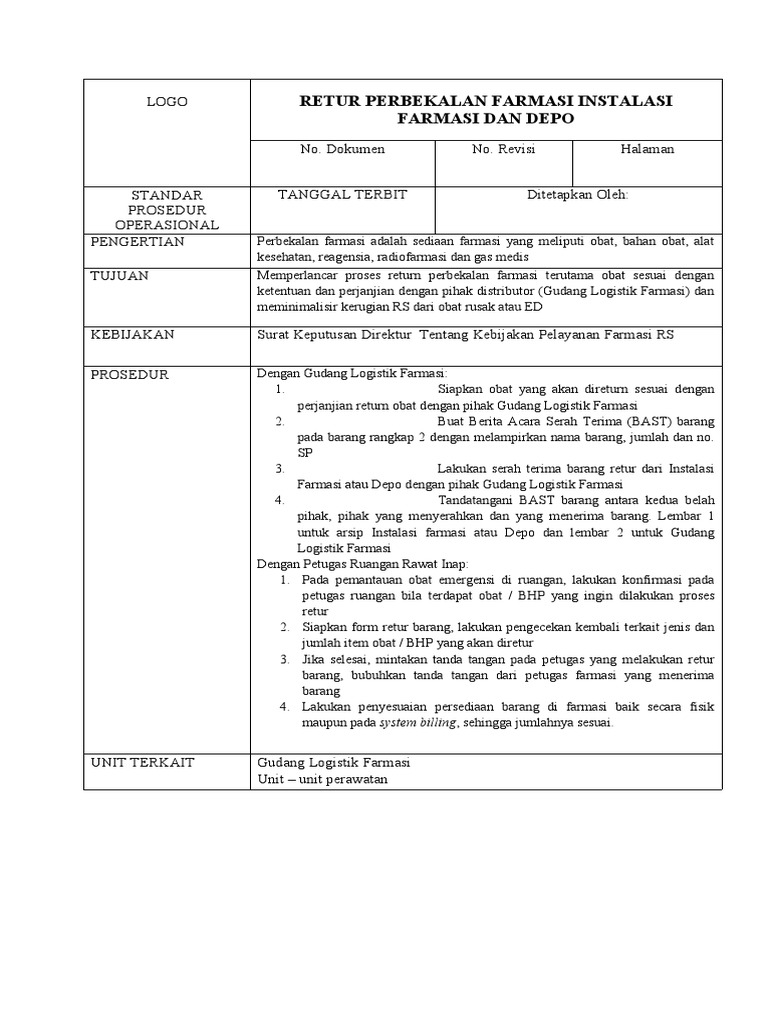 Retur Perbekalan Farmasi IFRS & Depo | PDF